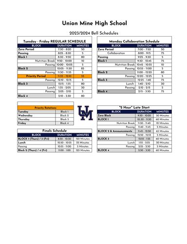 Union Mine High School - Bell Schedule