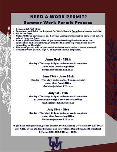 Union Mine High School - Work Permits