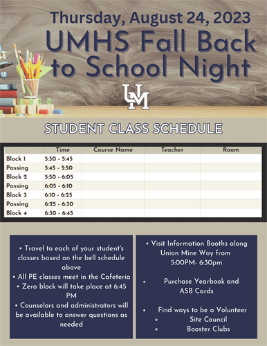 Union Mine High School - Back to School Night